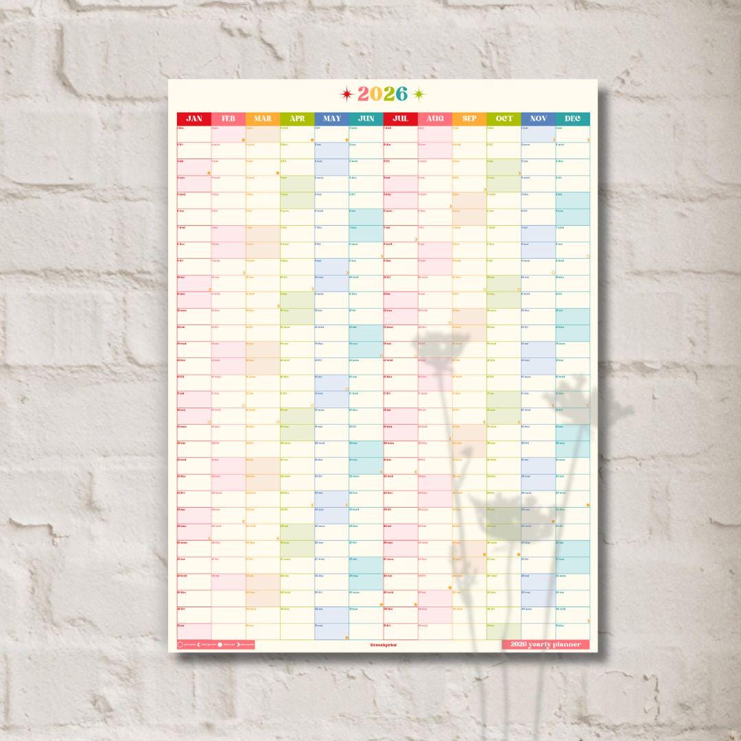 2026 Vertical Wall Planner Calendar – One Page Year at a Glance Yearly ...